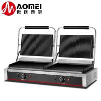 China 220V Stainless Steel Double Plate Panini Grill for Sandwich Hamburger Sandwich Press for sale