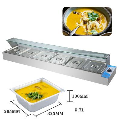 China 2KW Stainless Steel Commercial 6 Pan Bain Marie with Glass Cover for sale