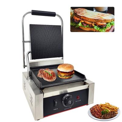 China Non Stick Coated Stainless Steel Panini Press with Top Grooved and Bottom Flat Plates for sale