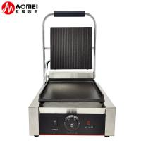 China Non Stick Coated Stainless Steel Panini Press with Top Grooved and Bottom Flat Plates for sale