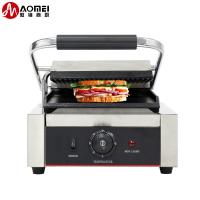 China Non Stick Coated Stainless Steel Panini Press with Top Grooved and Bottom Flat Plates for sale