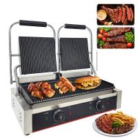 China Commercial Full Grooved Electric Grill with Non-stick Cast Iron Panini Burger Press for sale