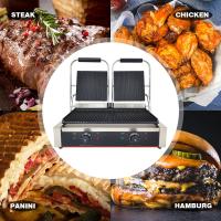 China Commercial Full Grooved Electric Grill with Non-stick Cast Iron Panini Burger Press for sale
