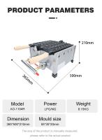 China Taiyaki Gas Type Mini Fish Waffle Maker at 410x360x210mm for Japanese Taiyaki Snack Food for sale