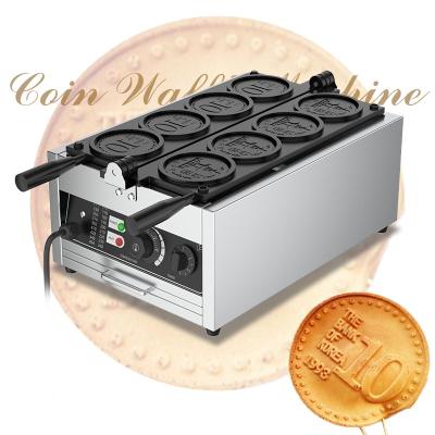 China 110v 220v Commercial Coin Shaped Waffle Maker for Popular Street Snacks Custom 4 Slices for sale