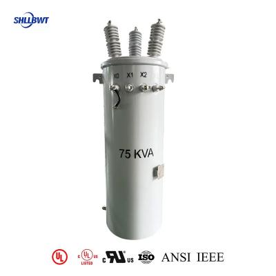 China 75kVA 3 Phase Oil Filled Pole Mounted Transformer 13800V to 480Y/277V ANSI for sale