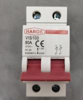 China HAROK 63 Amp 2 Pole Isolator Switch White Body With Red Knob Din Rail Products CE/RoHS Certified for sale