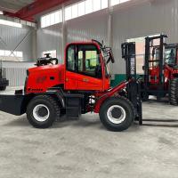 China Rough Terrain Forklift Truck 3.5 Ton Short Axis EPA4 EuroV Enclosed Cab 4WD for sale