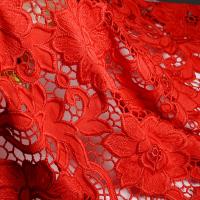 China 135CM 3d Red Flowers Embroidery Guipure Lace Fabric For Garment for sale