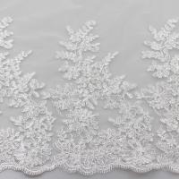 China 3D polyester yarn on nylon mesh cording eyelash lace fabric for bridal gown for sale