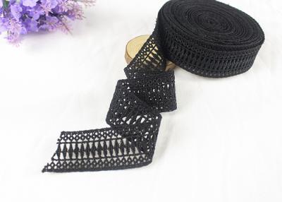China Black Polyester Water Soluble Lace Ribbon Border With Symmetric Geometric Figure for sale