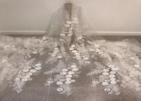 China Off White Mesh 3D Flower Embroidery Beaded Lace Fabric 50