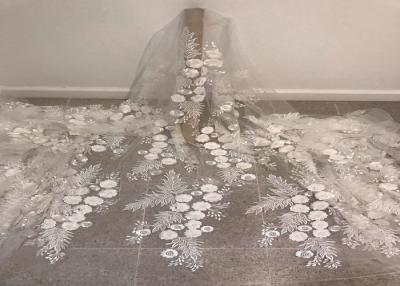 China Off White Mesh 3D Flower Embroidery Beaded Lace Fabric 50
