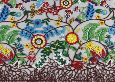 China Multi Colored French 3D Floral Embroidered Lace Fabric / Netting Fabric For Girls Dress for sale