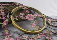 China Embroidered Tulle Multi Colored Lace Fabric Pink Peach Blossom Floral Flower Style for sale