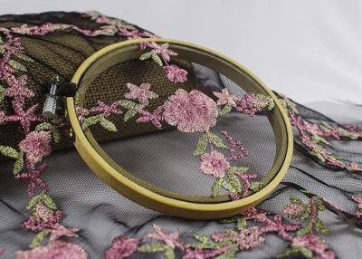 China Embroidered Tulle Multi Colored Lace Fabric Pink Peach Blossom Floral Flower Style for sale