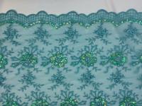 China Green Scalloped Beaded Lace Fabric By The Yard For Wedding Bridals / Gowns for sale