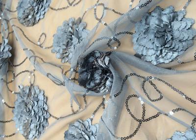 China 3D Embroidered Flower Sequin Lace Fabric With Cirrus Beaded For Ceremony Gown for sale