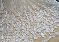 China Scalloped Edge White Sequin Mesh Fabric For Party Gown Rich Leaves Design for sale