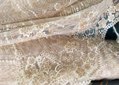 China Champagne Gorgeous Flowers Sequin Lace Fabric With Dot Scalloped For Party Gown for sale