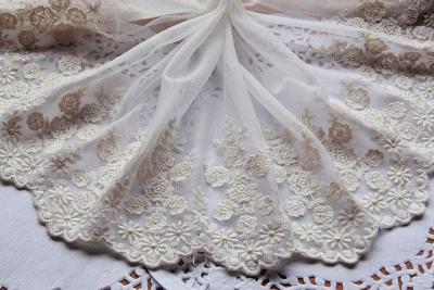China Plum Blossom Embroidery Floral Nylon Lace Dress Fabric By The Yard 5.5” Width for sale