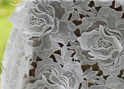 China White Water Woluble French Polyester Guipure Lace Fabric With 3D Flower Design for sale