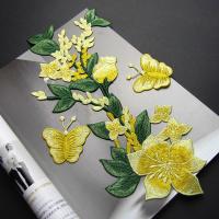 China Yellow Flower Sew On Embroidered Patches Lace Appliques For Clothing for sale
