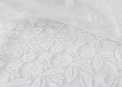 China White Floral Guipure Embroidery Lace Fabric / Sequin Bridal Mesh Fabric For Wedding Dress for sale
