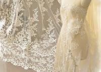 China Ivory Embroidery Bridal Corded Lace Fabric , Flower Scalloped Edge Lace Fabric By The Yard for sale