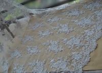 China Floral Beaded Corded Lace Fabric , Ivory Embroidered Lace Fabric With Wavy Edging for sale