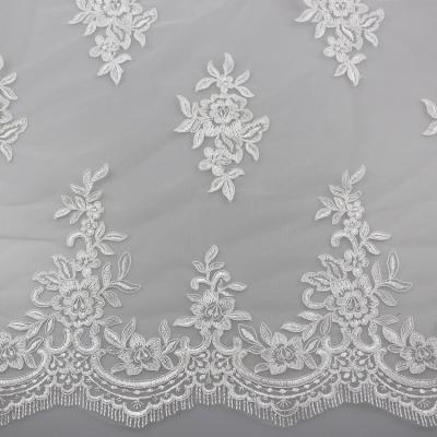China Floral Embroidery Eyelash Corded Lace Fabric For Bridal Wedding Dresses for sale
