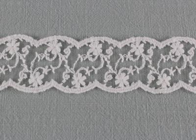 China White Floral Embroidered Lace Trim , Cotton Nylon Wave Edging Lace Design Trims for sale