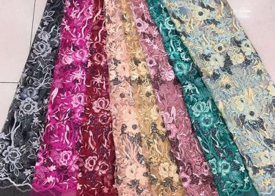 China Gold Silver Sequin Fabric , Multi Colored Embroidered Floral Dress Lace Fabric for sale