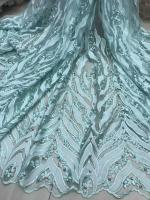 China Beaded Embroidered Lace Fabric , 3D Flower Lace Mesh Fabrics For Evening Gowns for sale