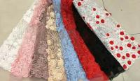 China Floral Multi Colored Lace Fabric Beaded Embroidered Mesh Fabric For Fashion Show for sale