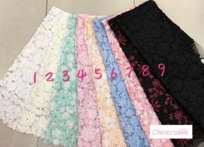 China Pink 3D Flower Embroidered Mesh Lace Fabric for sale