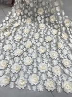China 3D Embroidered Flower Beaded Wedding Gown Lace Fabric for sale