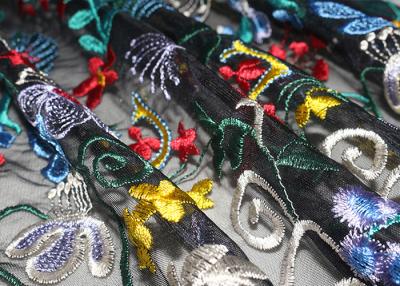 China Fancy Multi Colored Floral Embroidered Lace Fabric 120 CM Polyester for sale