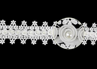 China 3D Flower French Venice Guipure Lace Trim With Pearl Bead for sale