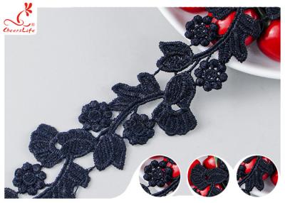 China Black Floral Embroidery Edging Lace Trim Via Water Soluble for sale