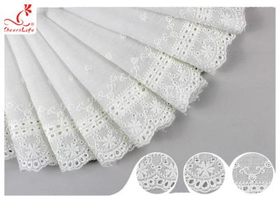 China White Cotton Lace Fabric / Eyelet Lace Trim Ribbon for sale