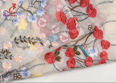 China French Bride Colorful Embroidered Fabric Tulle Mesh Lace High Color Fastness for sale