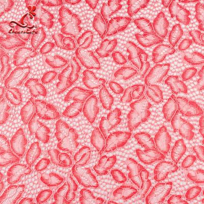 China Comfortable Pink Embroidered Lace Fabric Dimensional High Stability for sale