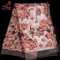 China Hot Sale Sequin 3d Flower French African Lace Fabric For Wedding Garment for sale