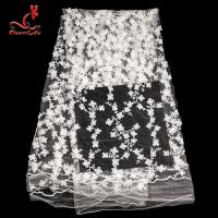 China 100% Polyester Embroidered Lace Fabric Bussy Floral Lace For Wedding Dress With Swiss Net for sale