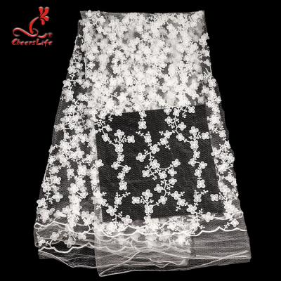 China 100% Polyester Embroidered Lace Fabric Bussy Floral Lace For Wedding Dress With Swiss Net for sale