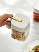 China Durable 2 Grids Clear  Condiments Glass Container Pots Set With Handle And Spoon for sale