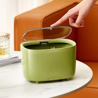 China Portable Desktop Trash Can With Phone Holder Mini Pressing Automatic Waste Bin for sale