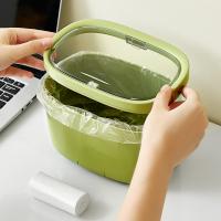 China Portable Desktop Trash Can With Phone Holder Mini Pressing Automatic Waste Bin for sale