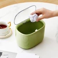 China Portable Desktop Trash Can With Phone Holder Mini Pressing Automatic Waste Bin for sale